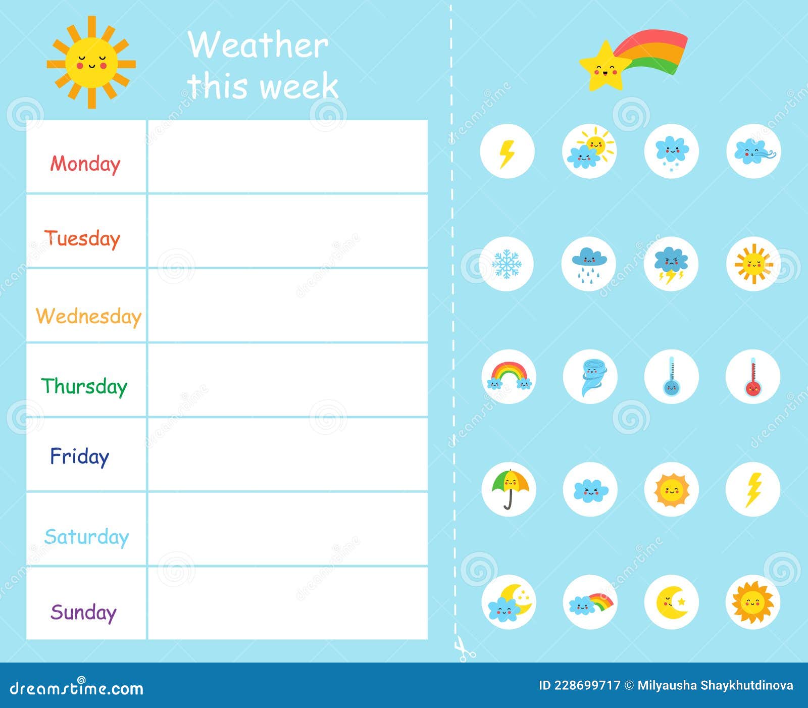 Weather This Week Template For Kids. Weather Chart. Vector Illustration ...