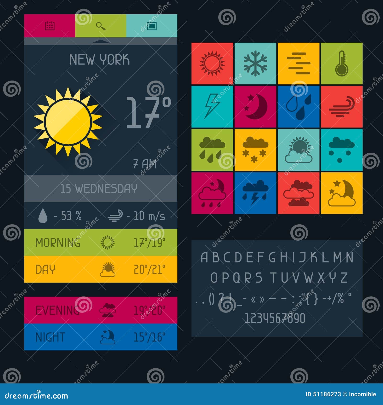 Weather Widget In Flat Design Style Cartoon Vector | CartoonDealer.com ...