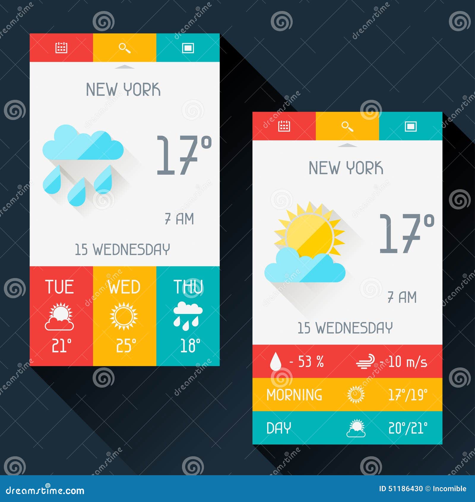 Weather Widget in Flat Design Style Stock Vector - Illustration of flat ...