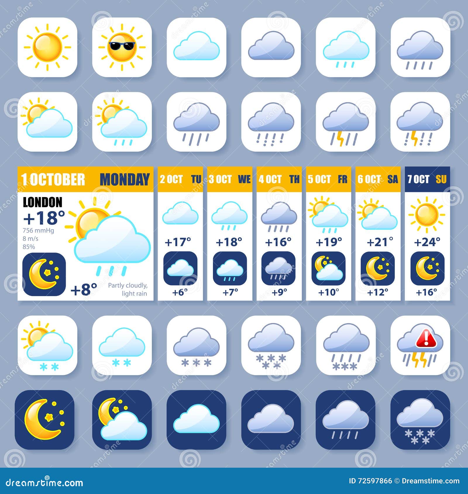 Weather Widget and Glossy Icons Stock Vector - Illustration of forecast ...