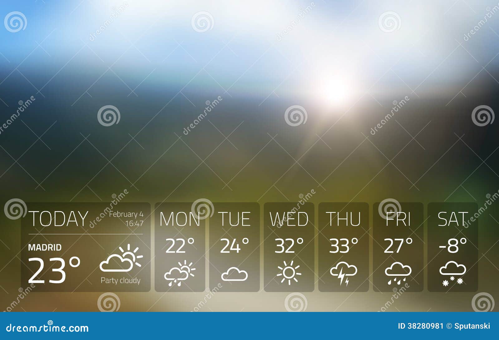 Weather Widget Template And Sky Theme Background Cartoon Vector ...