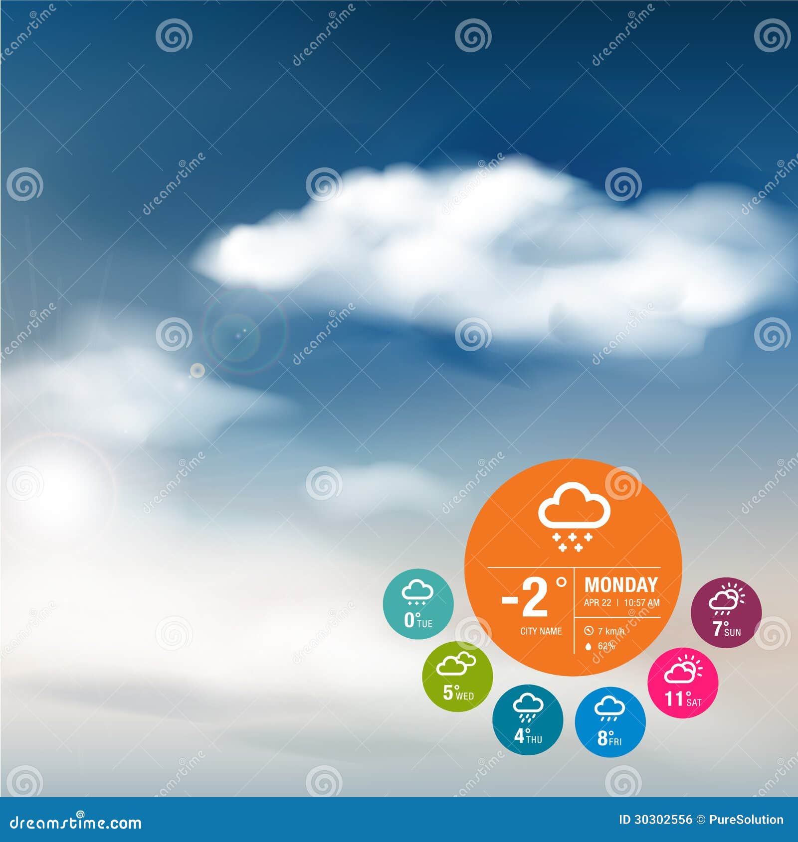 Weather Widget Template And Sky Theme Background Cartoon Vector ...
