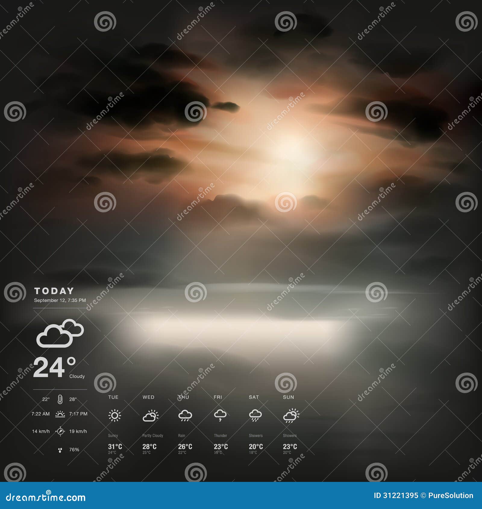 Weather Widget Template And Sky Theme Background Cartoon Vector ...