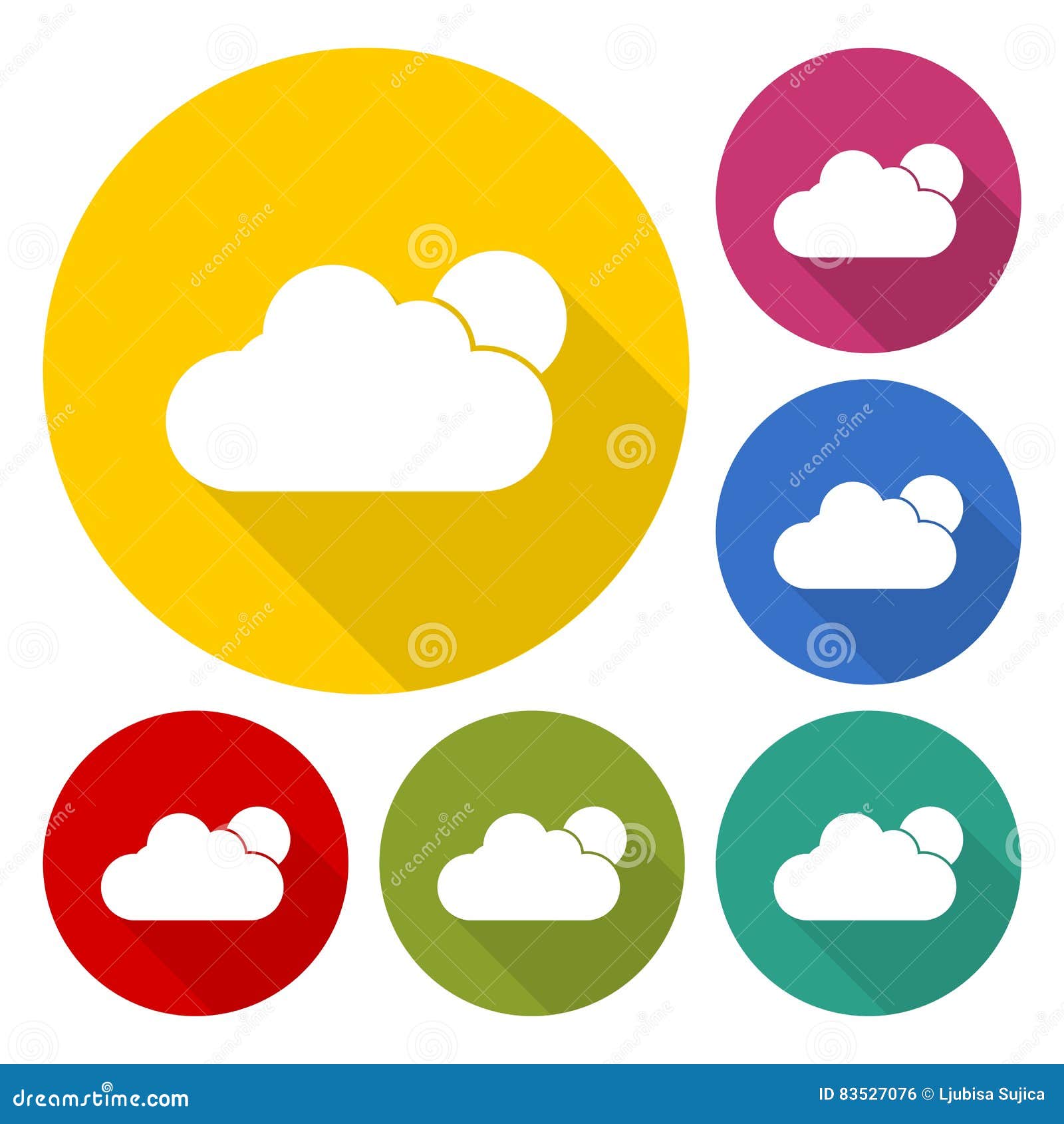 Weather Yellow Circle Icon Set Stock Vector - Illustration of cloudy ...