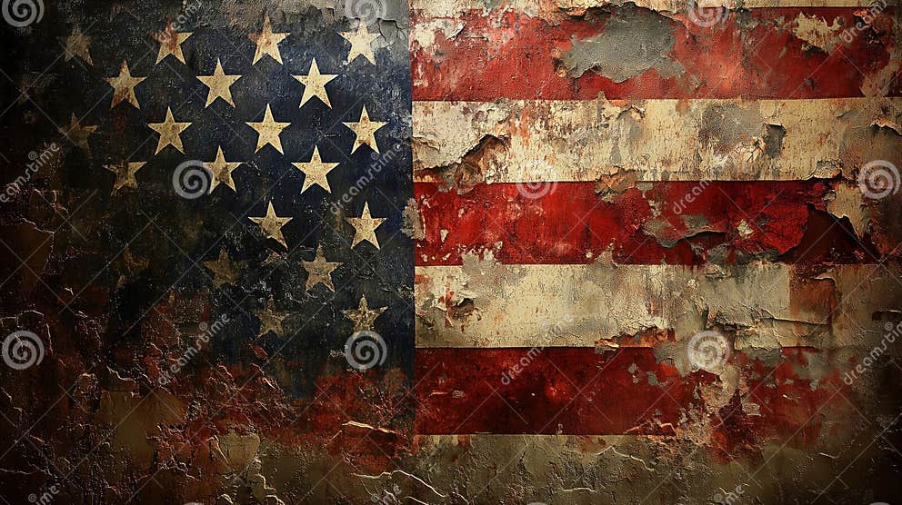 Weathered American Flag with Peeling Paint and Rust Stock Image - Image ...