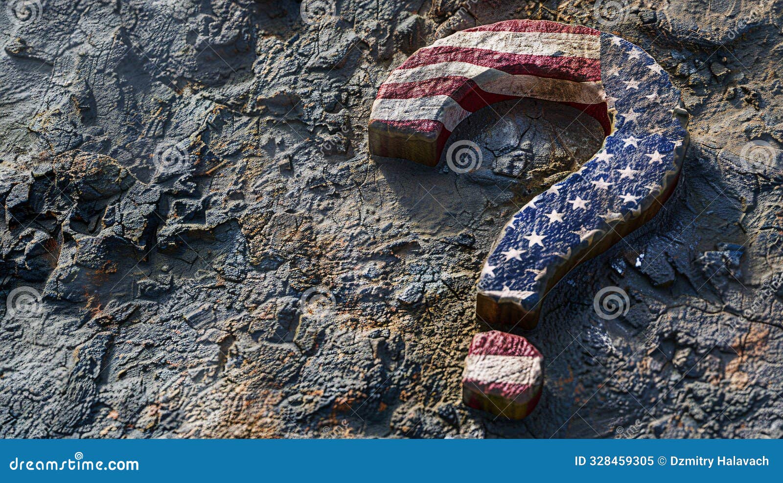 Weathered American Flag Question Mark on Rustic Metal Surface Stock ...