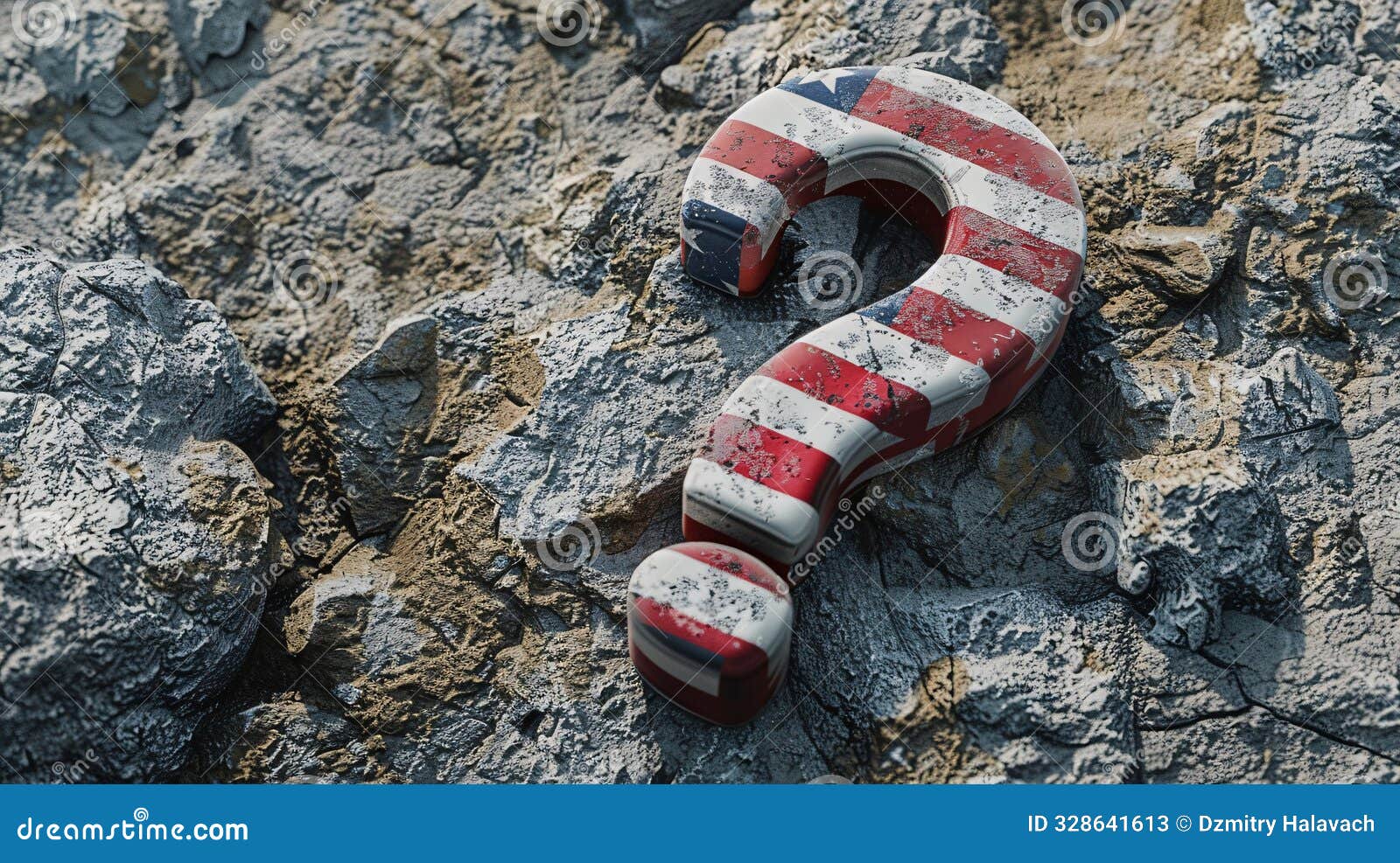Weathered American Flag Question Mark on Rustic Metal Surface Stock ...