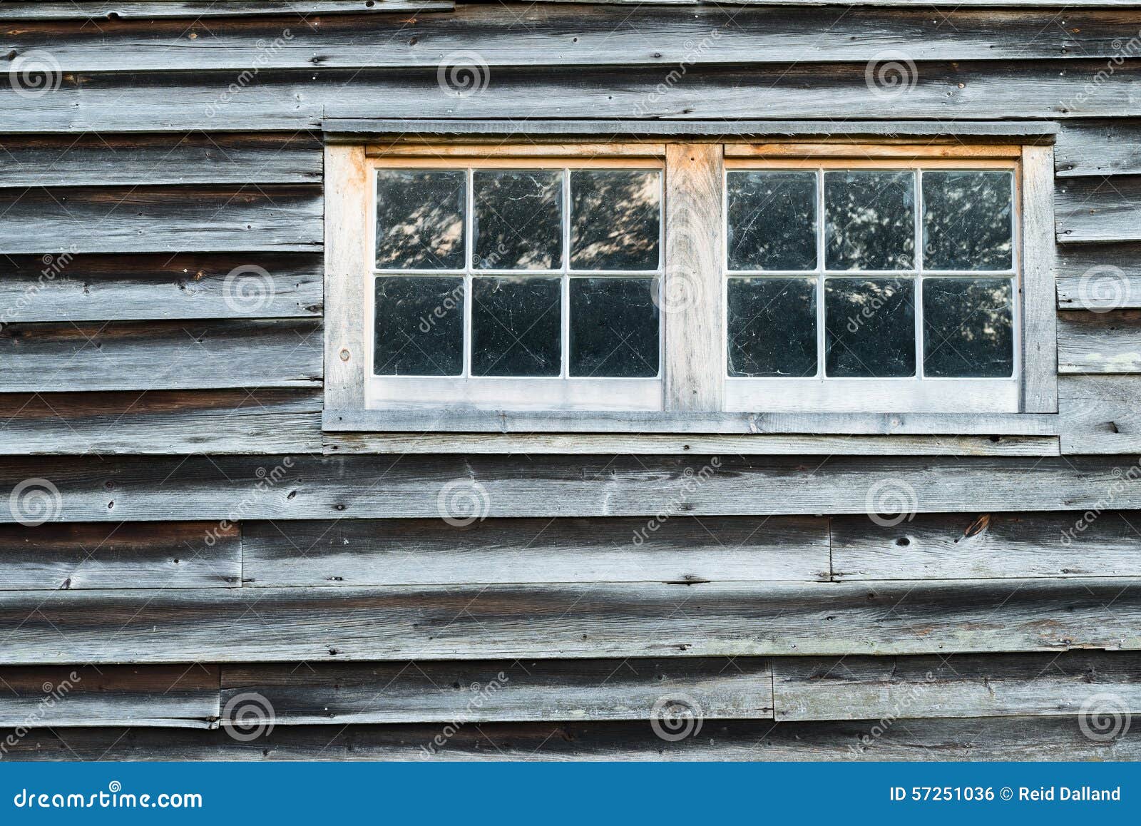 Weathered Barn Wall with Overlapped Wood Siding with Two Windows Stock ...