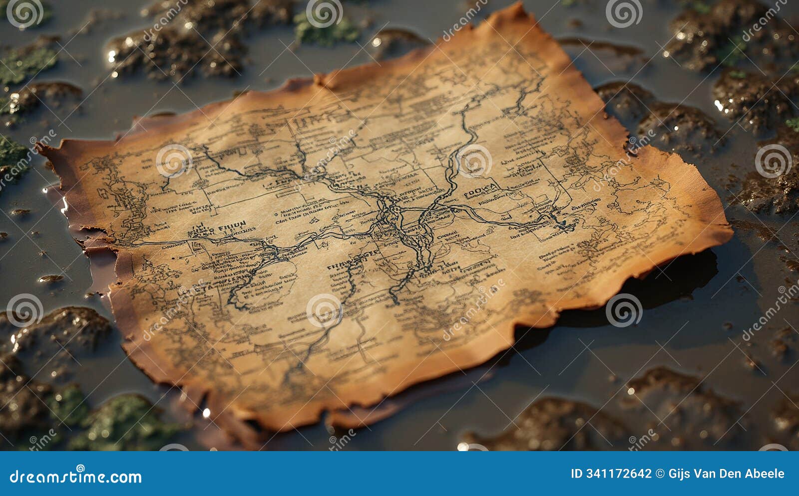 Weathered Battle Map in Muddy Puddle Ink Smudged Stock Illustration ...