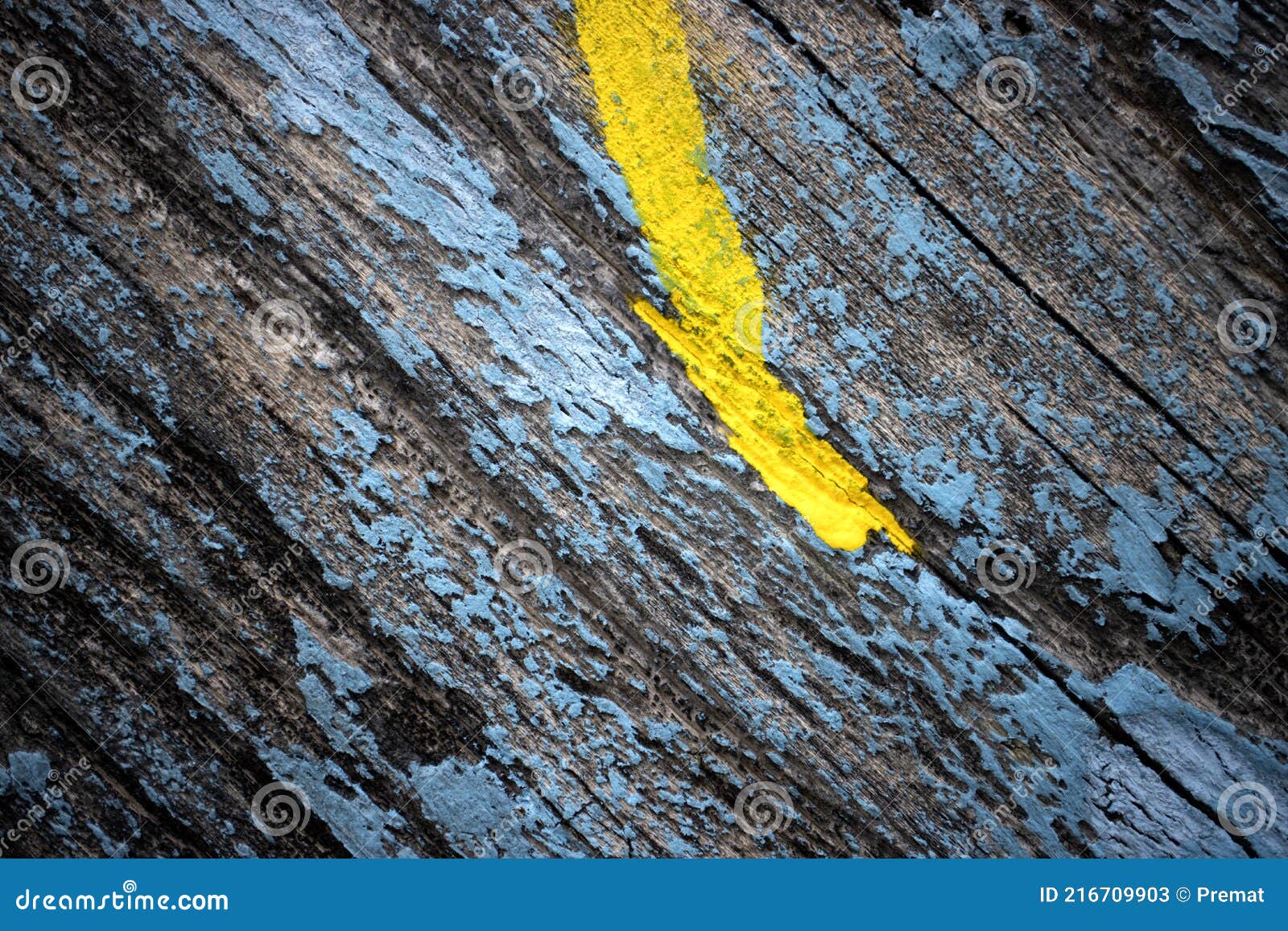 Weathered Blue Wooden Background with Yellow Line Stock Image - Image ...