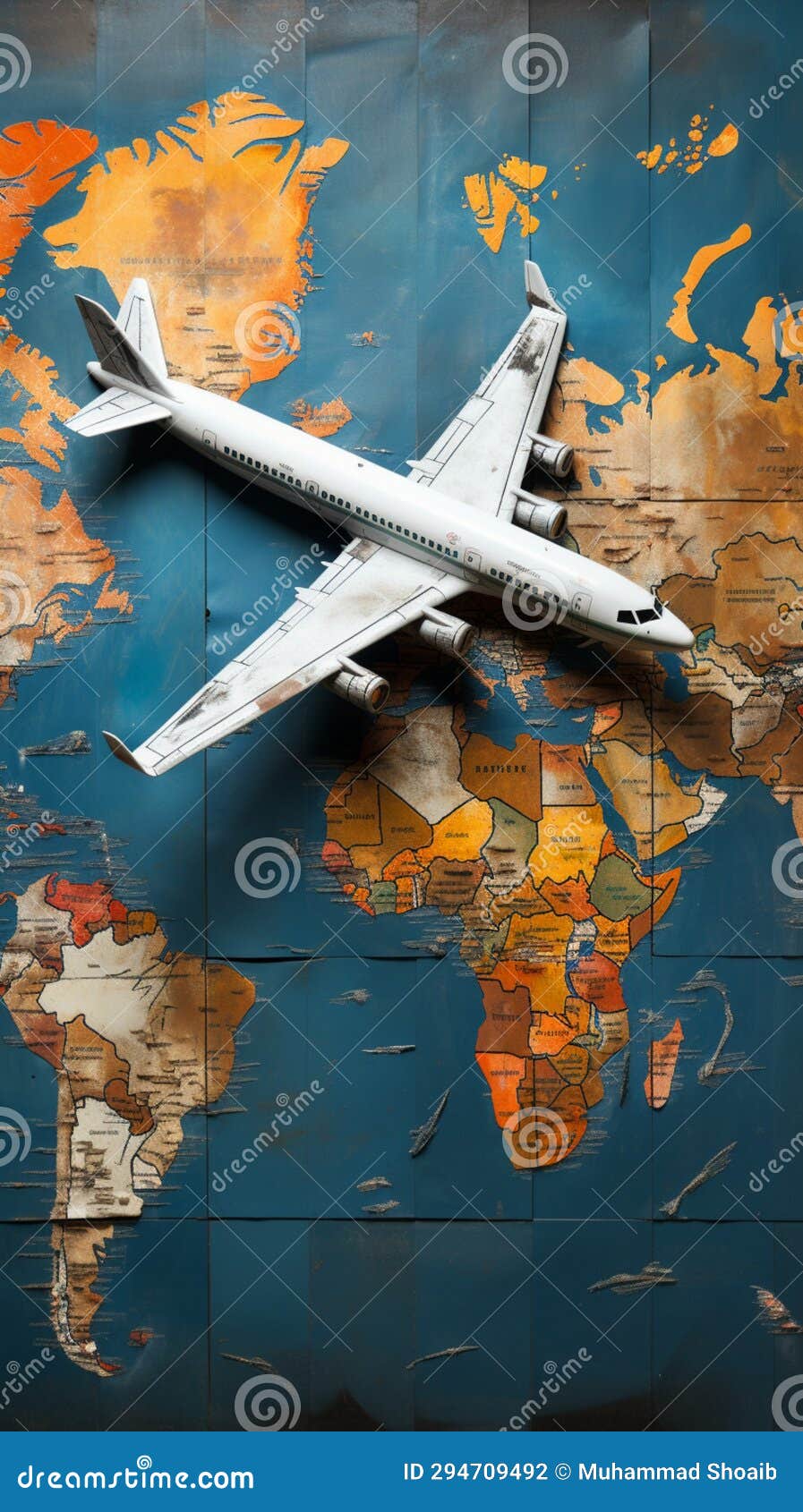 On a Weathered Blue Wooden Surface, a Map Pinpoints the Plane S ...