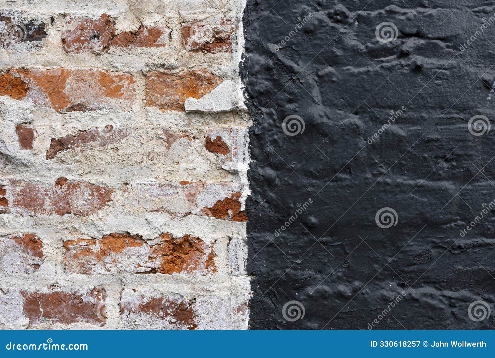 Weathered Brick Wall, with Half White Washed and the Other Half Painted ...