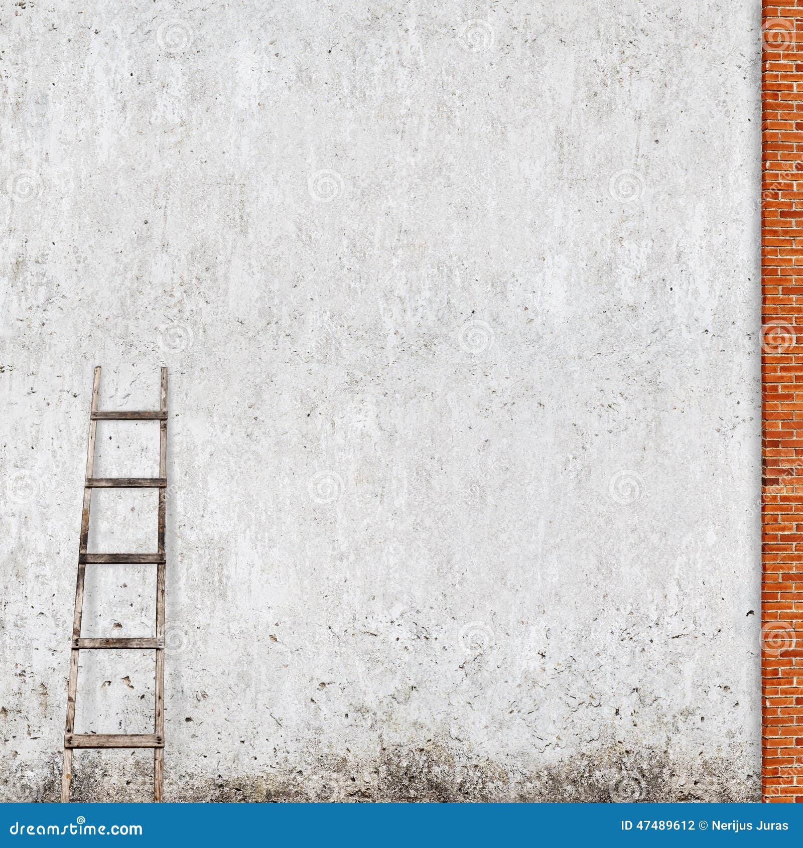 Weathered Brick Wall with a Wooden Ladder Stock Photo - Image of grunge ...