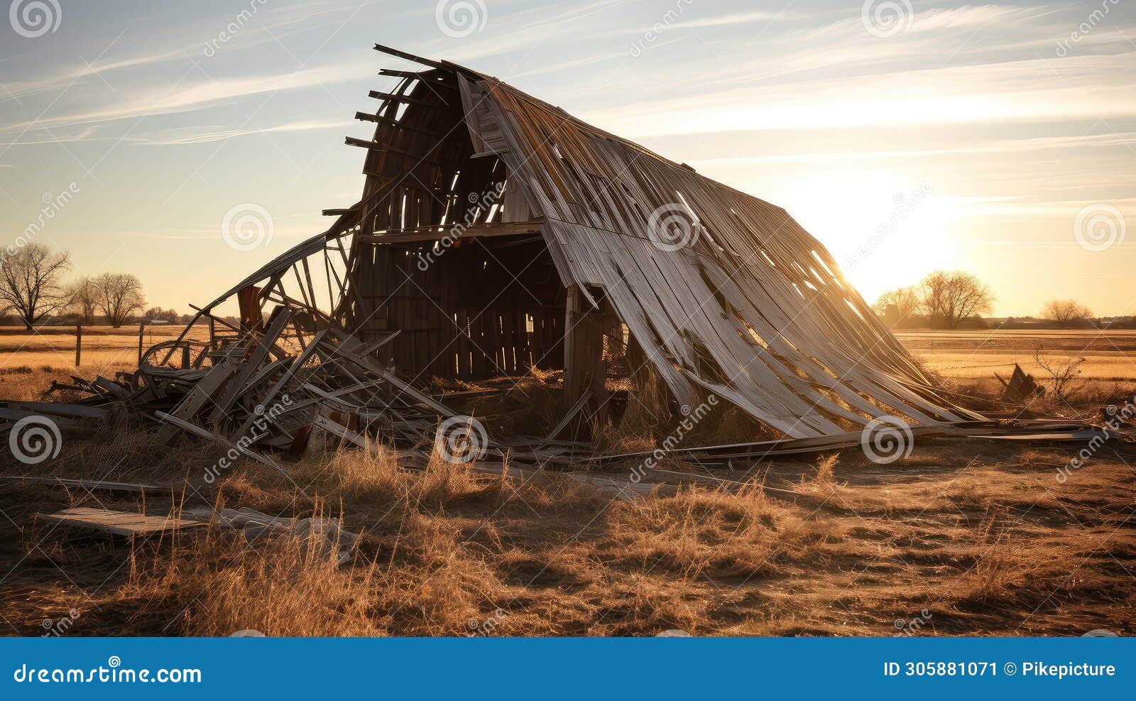 Weathered broken barn stock illustration. Illustration of ramshackle - 305881071