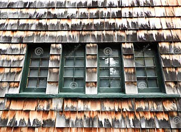 Weathered Cedar Shake Shingles and Windows in Historic House Stock ...