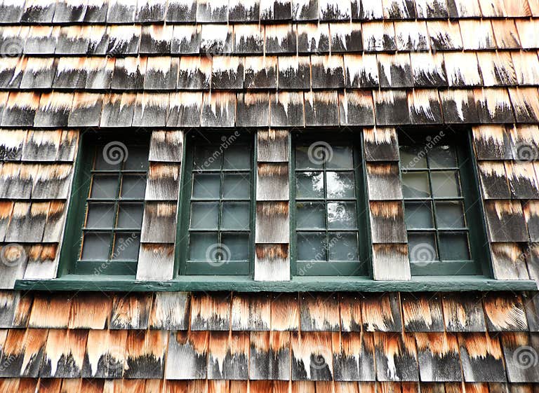 Weathered Cedar Shake Shingles and Windows in Historic House Stock ...