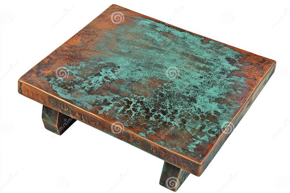 A Weathered Copper Sheet with Bold Green Patina Patterns and Deep Brown ...