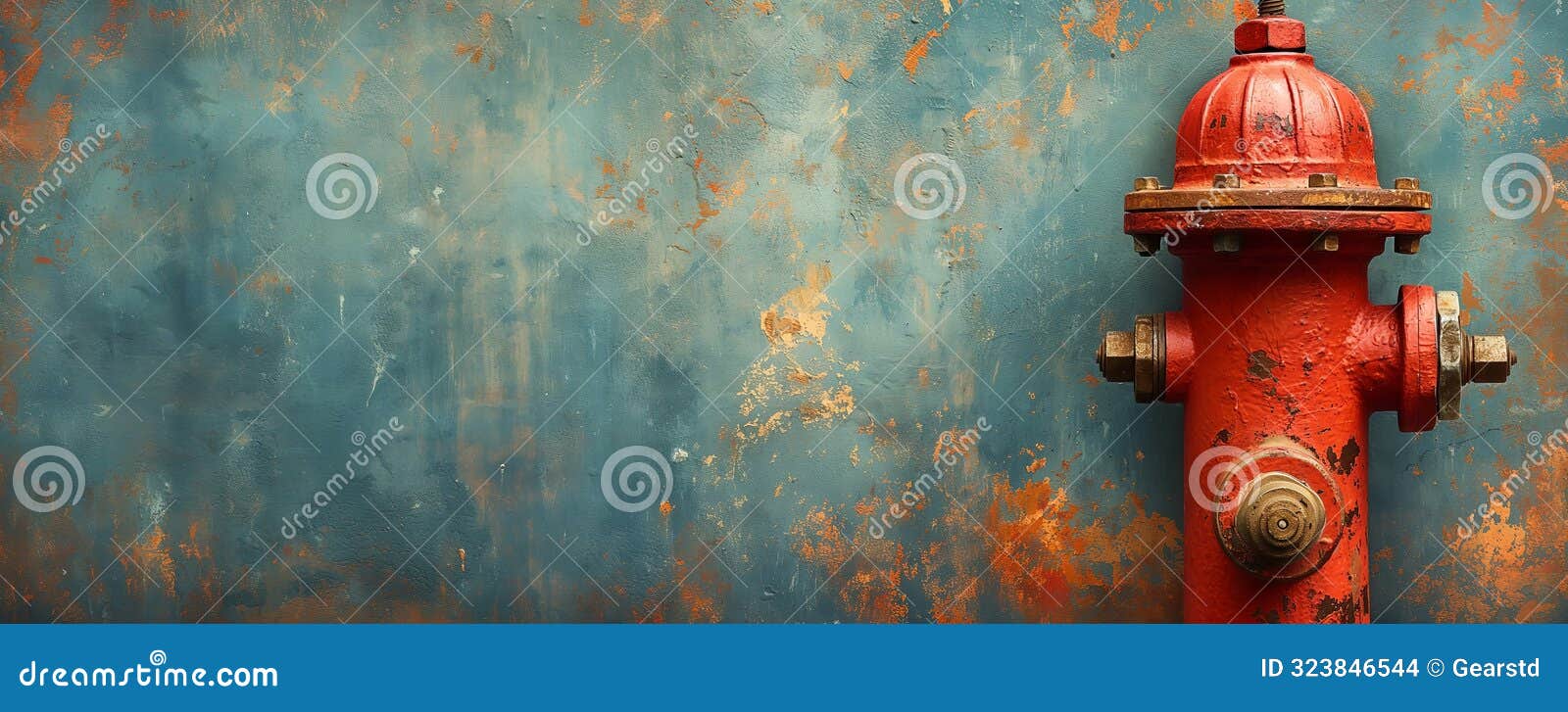 Aging Fire Hydrant with Rust Against a Colorful Wall. Stock Photo ...