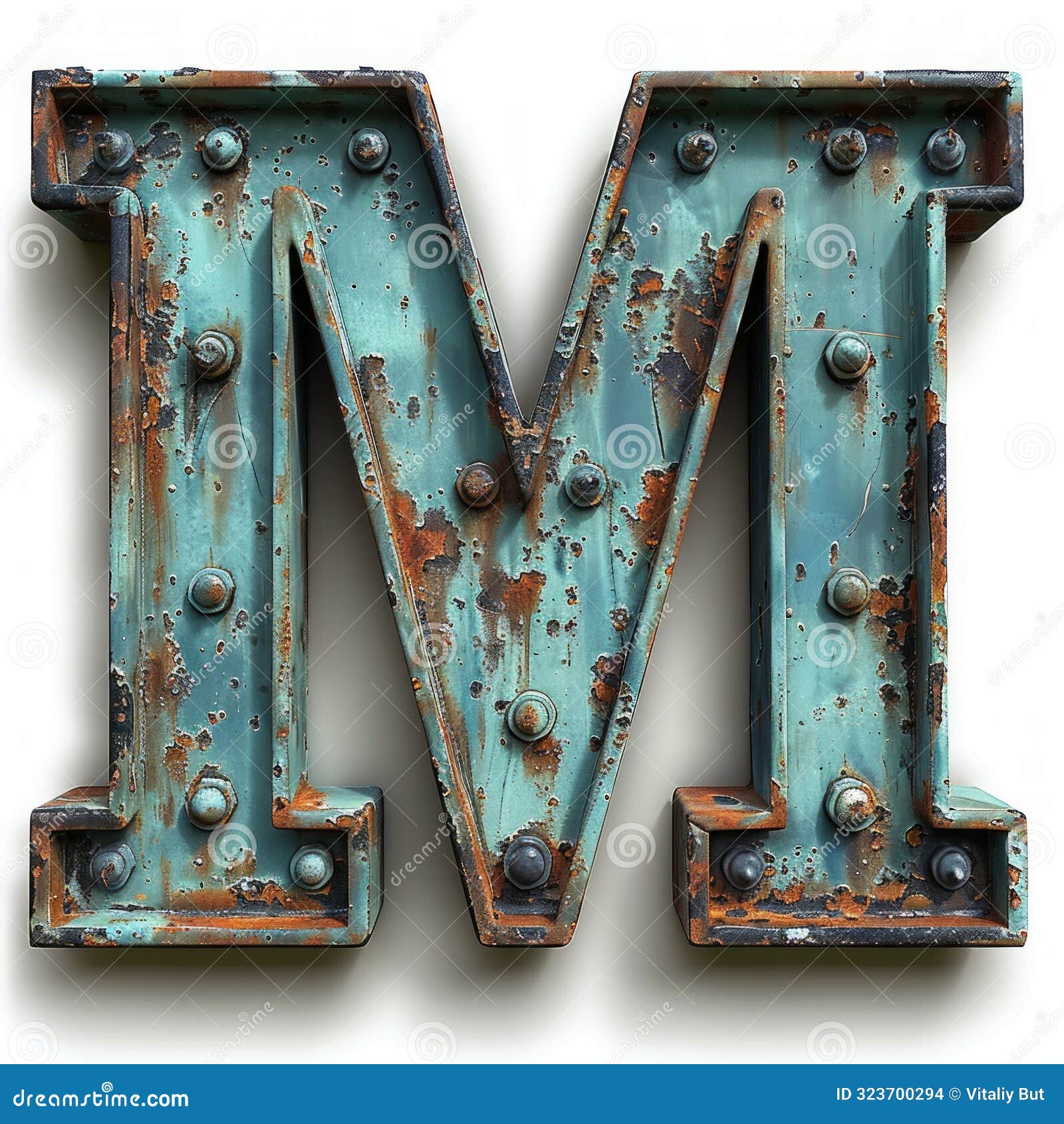 Weathered Letter M, Covered in Rust and Age, Stands Alone Against a ...