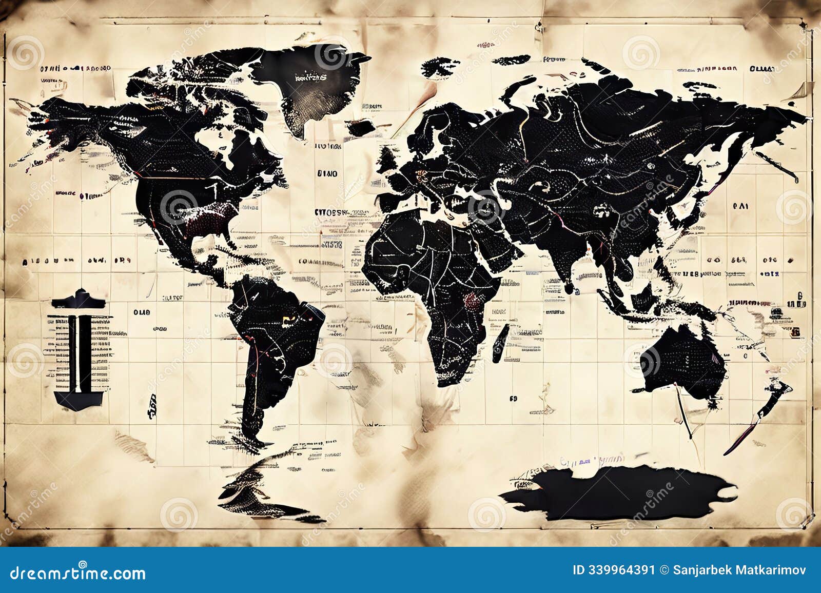 Weathered Map with Ascii Coordinates an Aged Map Texture in Blac Stock ...