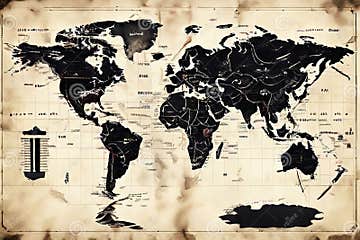 Weathered Map with Ascii Coordinates an Aged Map Texture in Blac Stock ...