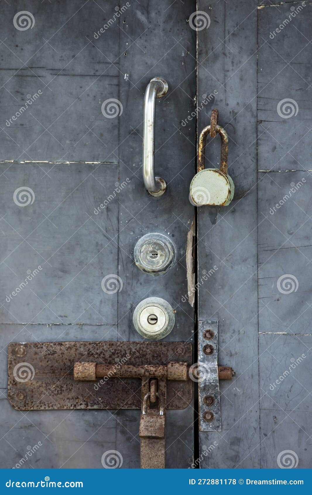 Weathered Metal Security Door Covered in Locks on the Island of Cozumel ...