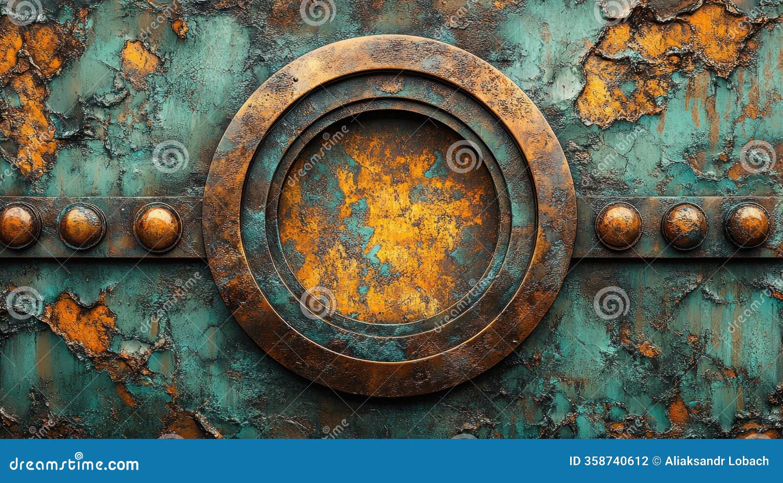 Weathered Metallic Surface with Circular Design and Rust Patterns ...