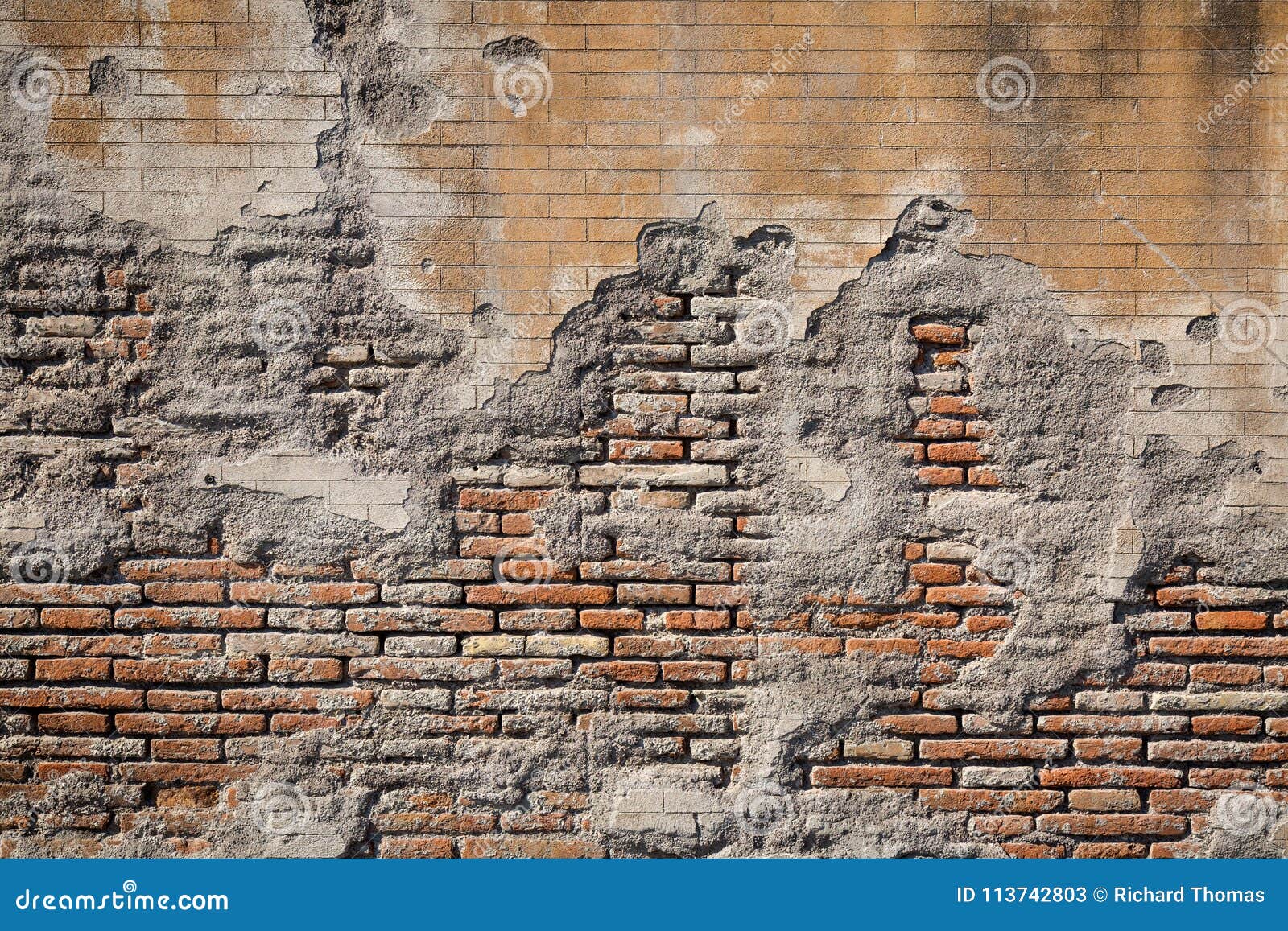 Weathered Plaster and Brick Wall Textured Background Stock Image ...