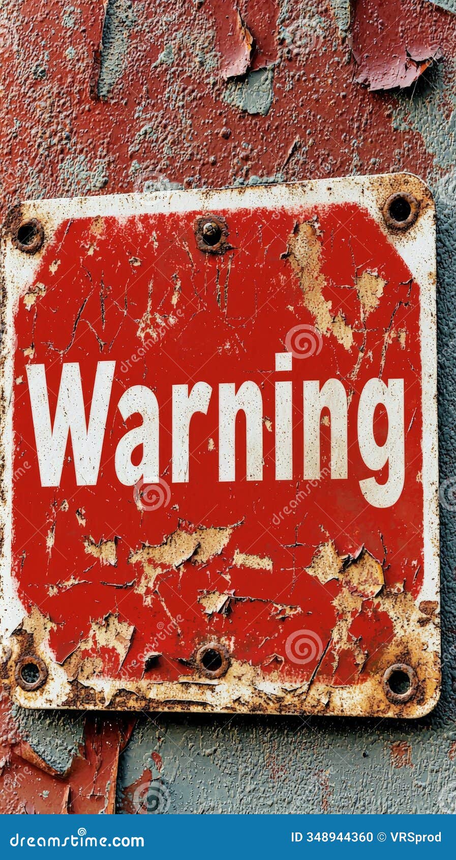 Weathered Red Warning Sign with Peeling Paint on Aged Surface Stock ...