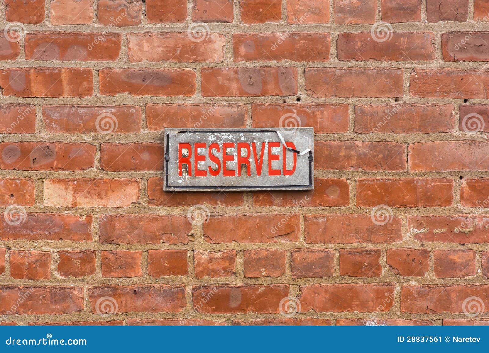 Weathered Reserved Sign on Brick Wall Stock Image - Image of warning ...