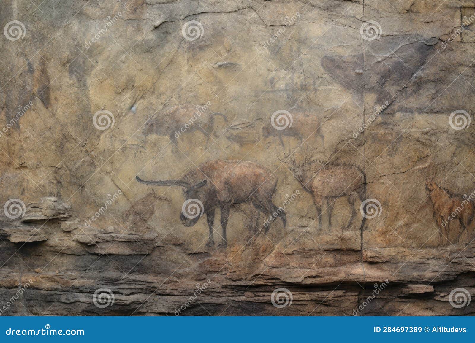Weathered Rock Surface with Faded Animal Drawings Stock Image - Image ...