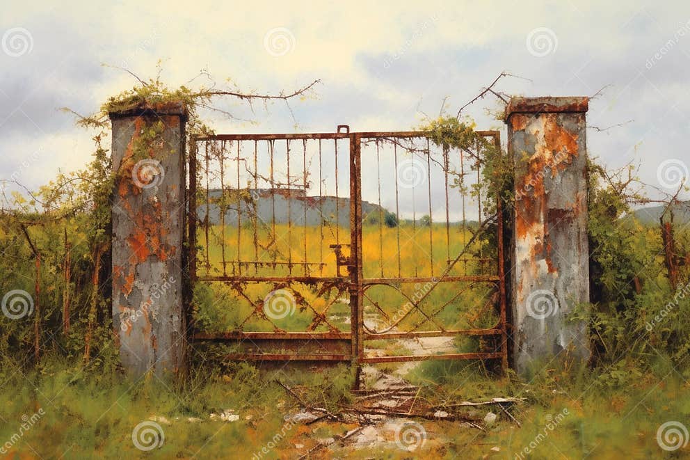 Weathered, Rusted Farm Gate with Peeling Paint Stock Illustration ...