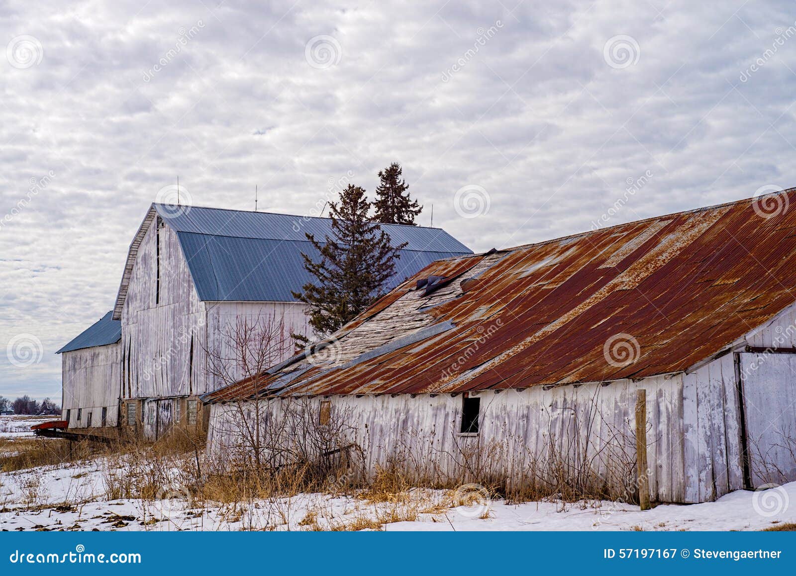 Weathered Shed and Barn, Winter, Wisconsin Stock Image - Image of ...