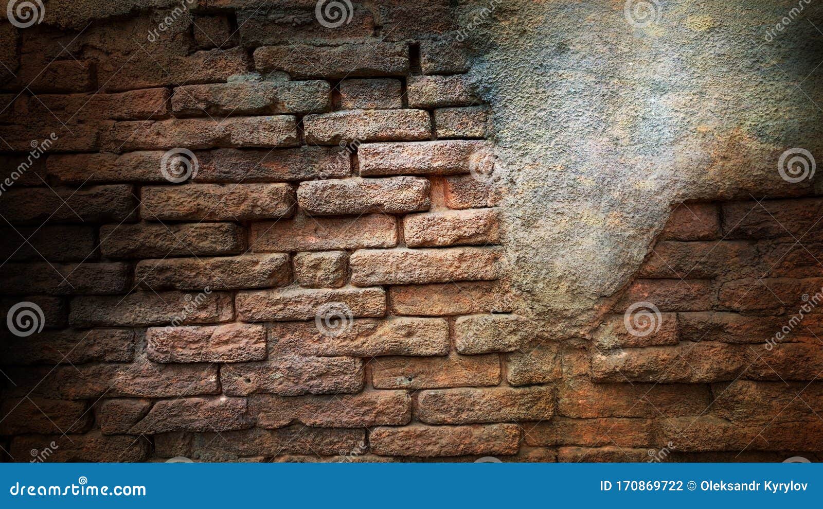 Weathered Stained Old Brick Wall with Concrete Background Stock Photo ...