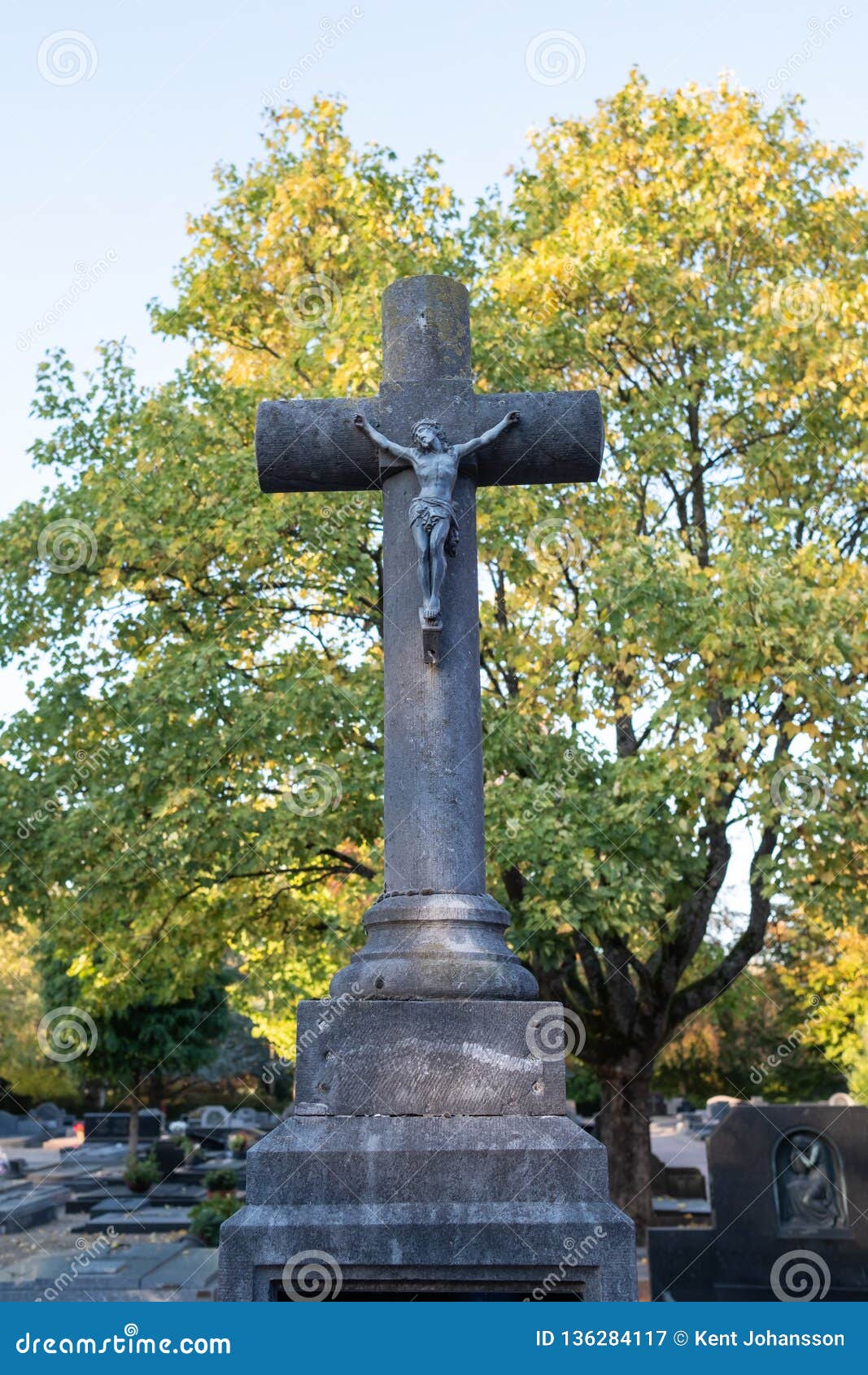 Weathered stone crucifix stock image. Image of memory - 136284117