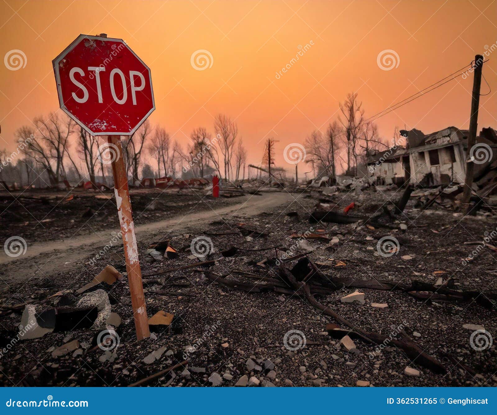 Aftermath: Stop Sign Amid Wildfire Devastation Stock Image - Image of ...