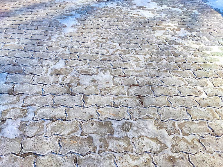 Weathered Tile Pavement with Snow. Background, Texture, Pattern, Copy ...