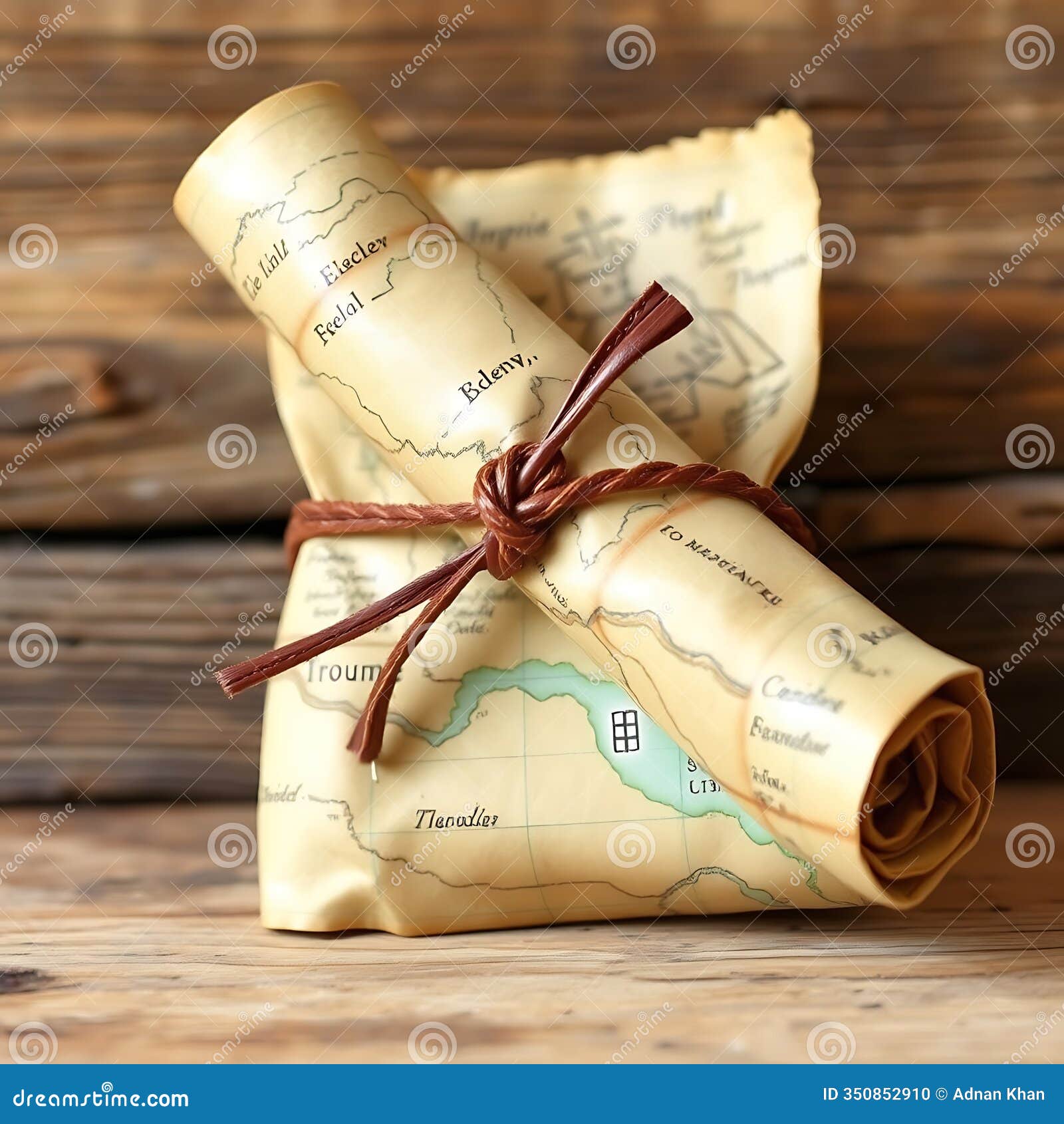 A Weathered Treasure Map Rolled Up With A Leather Tie Royalty-Free ...