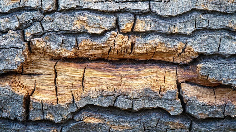 Weathered Tree Bark Reveals Inner Wood Grain Texture Stock Illustration ...