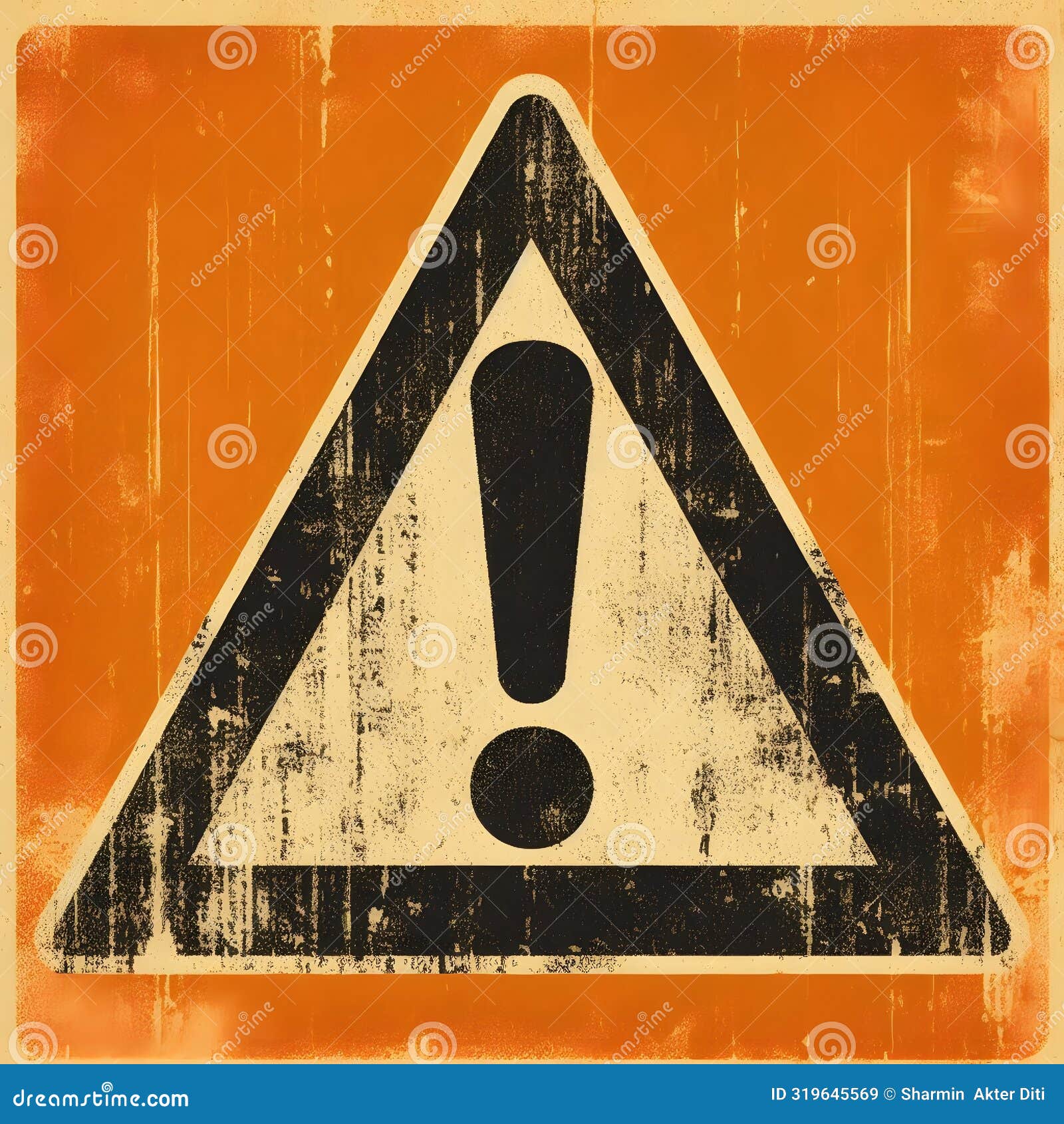 A Weathered Triangular Warning Sign with a Black Exclamation Point in ...