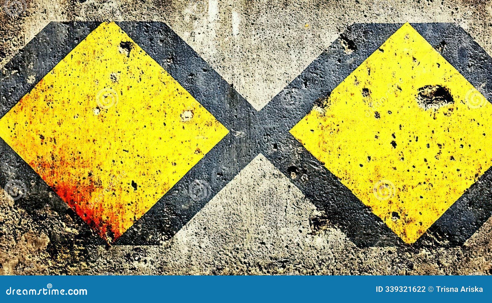 A Weathered Wall Displays a Yellow and Black Diamond Pattern ...