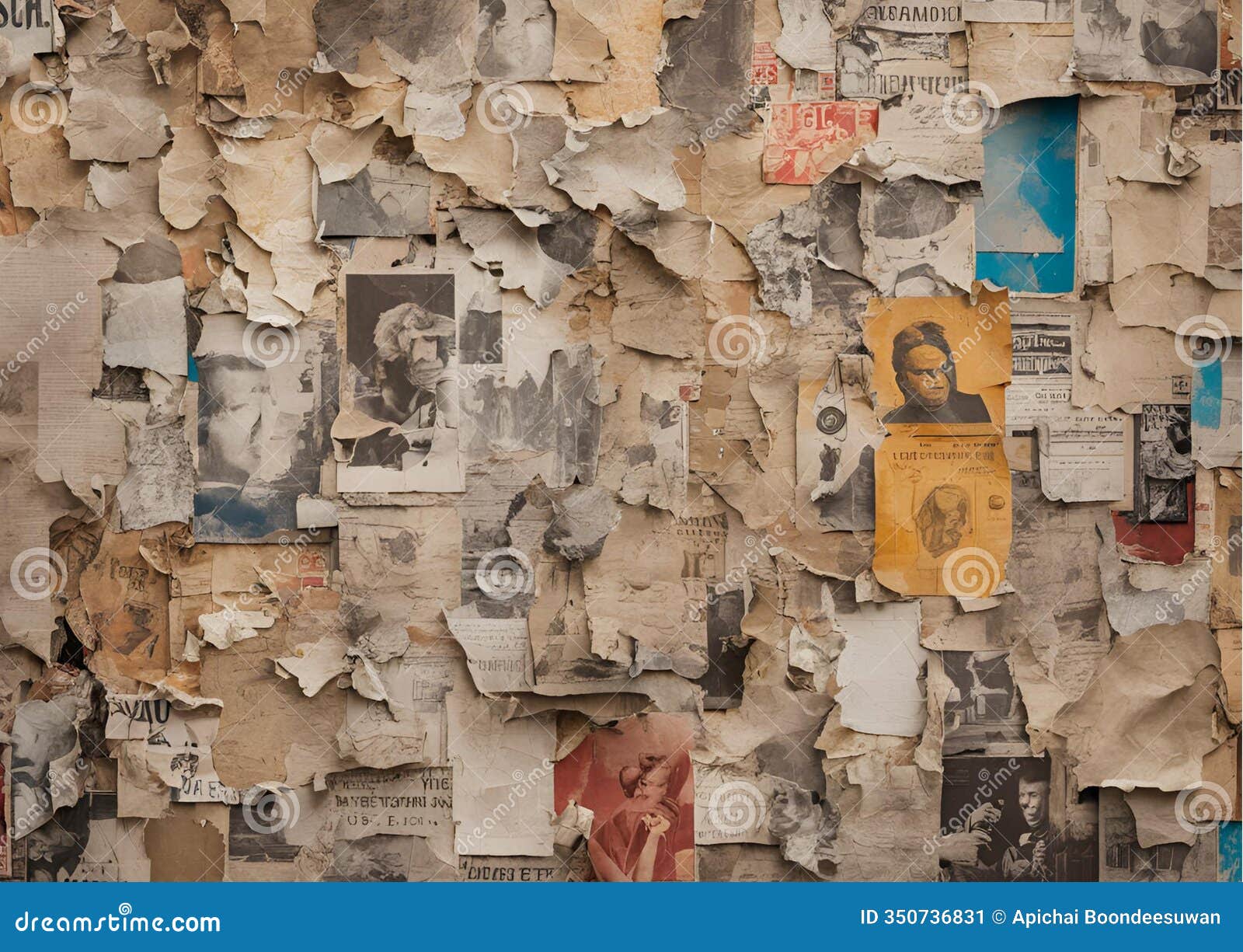 Weathered Wall with Torn Posters and Ads Vintage Texture Stock ...
