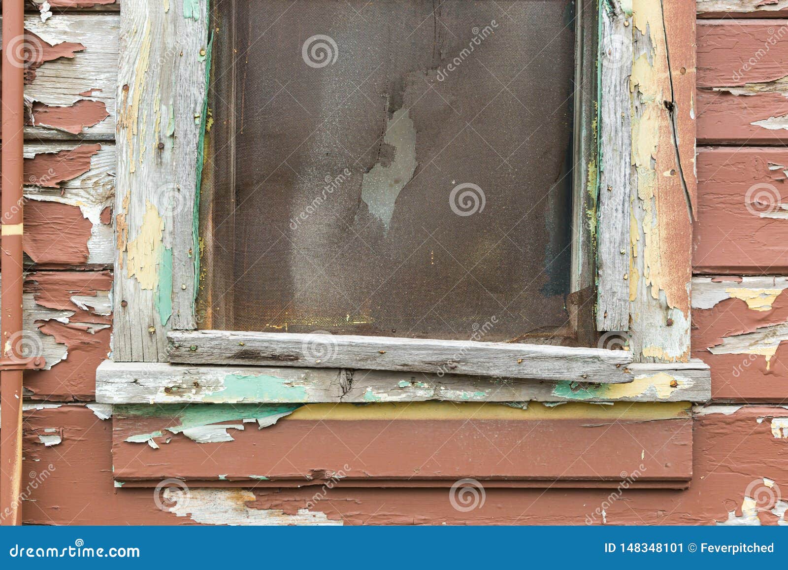Weathered Wood Panel Wall and Window with Peeling Paint Textured ...