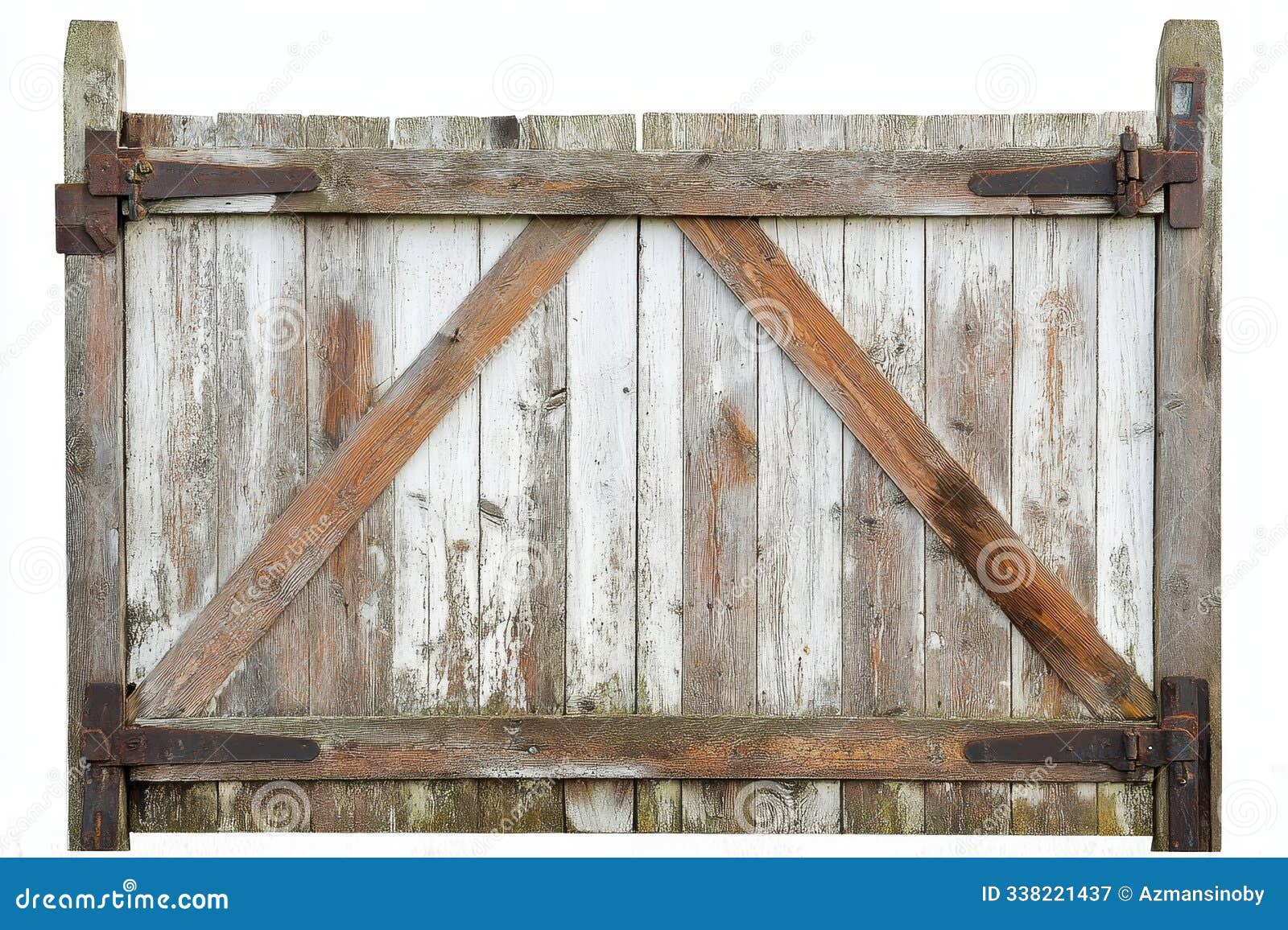 A Weathered Wooden Gate with Diagonal Bracing and Metal Hinges Stock ...
