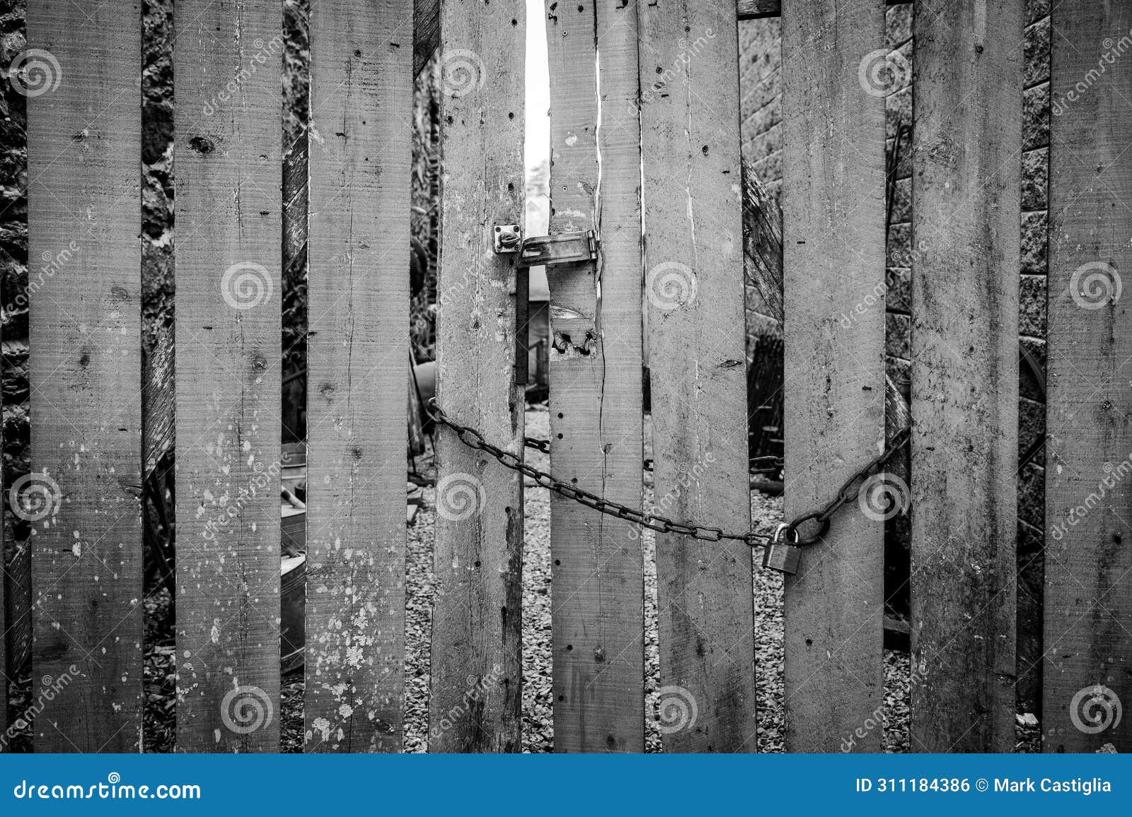 Weathered Wooden Gate Locked with Hasp and Chain Stock Photo - Image of ...