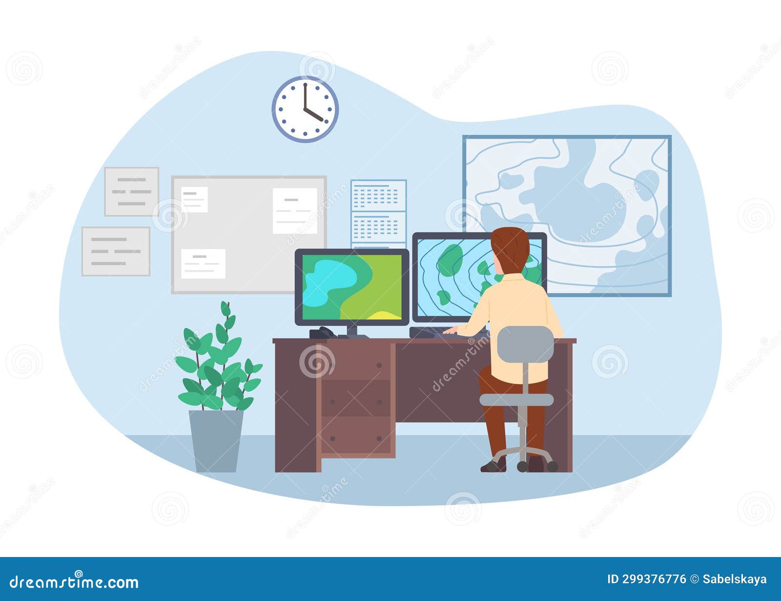 Weatherman Observing Weather Radar at Computer Screen at Desk. Stock ...