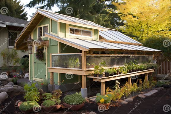 Weatherproof Chicken Coop with Rain Gutter System Stock Image - Image ...