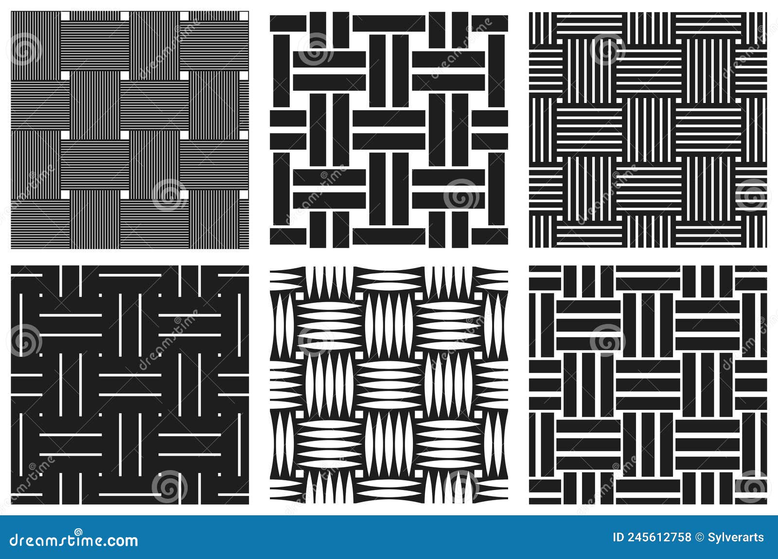 Weave Seamless Patterns Set, Vector Linear Backgrounds with Woven ...