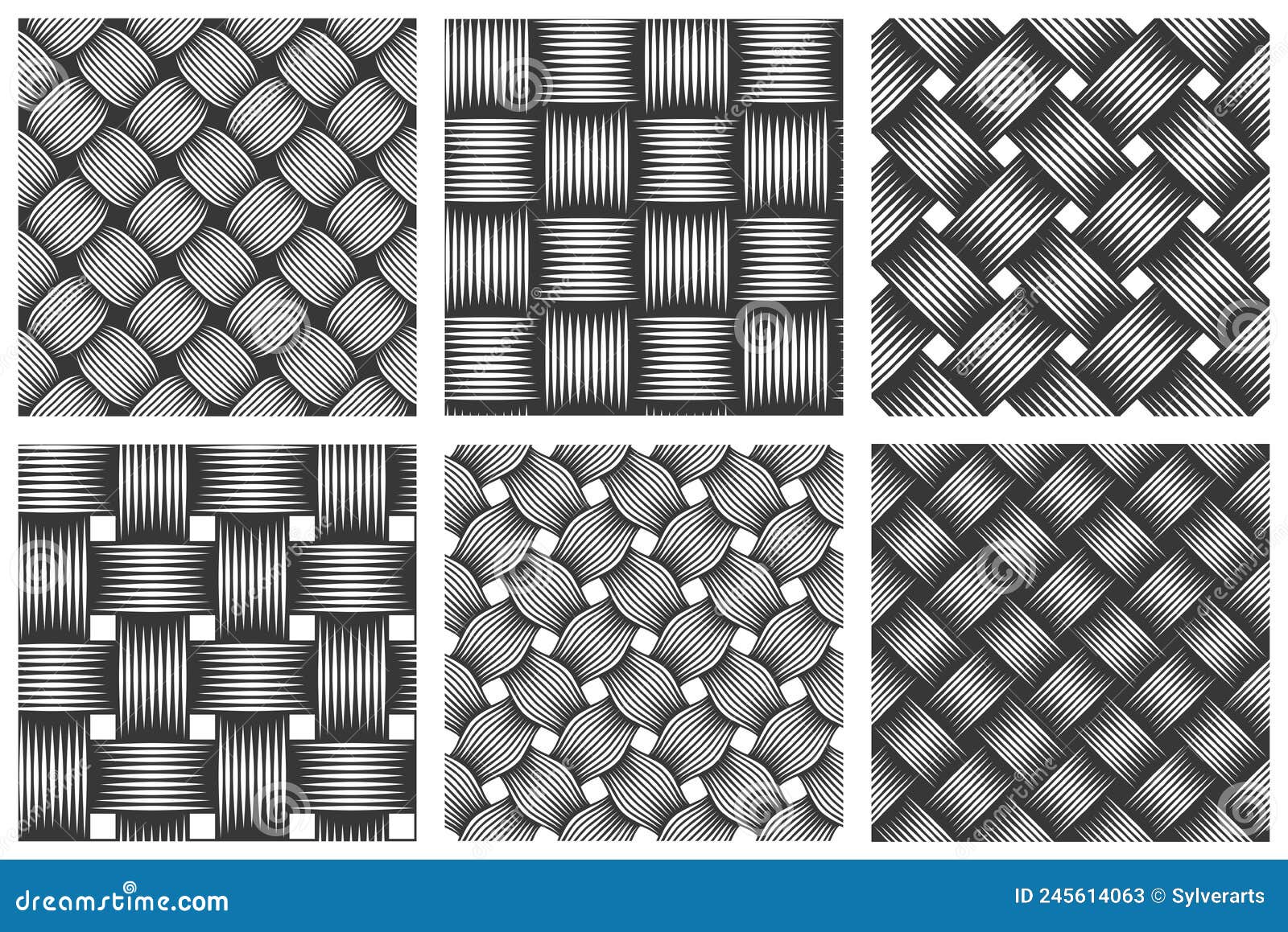 Weave Seamless Patterns Set, Vector Linear Backgrounds with Woven ...
