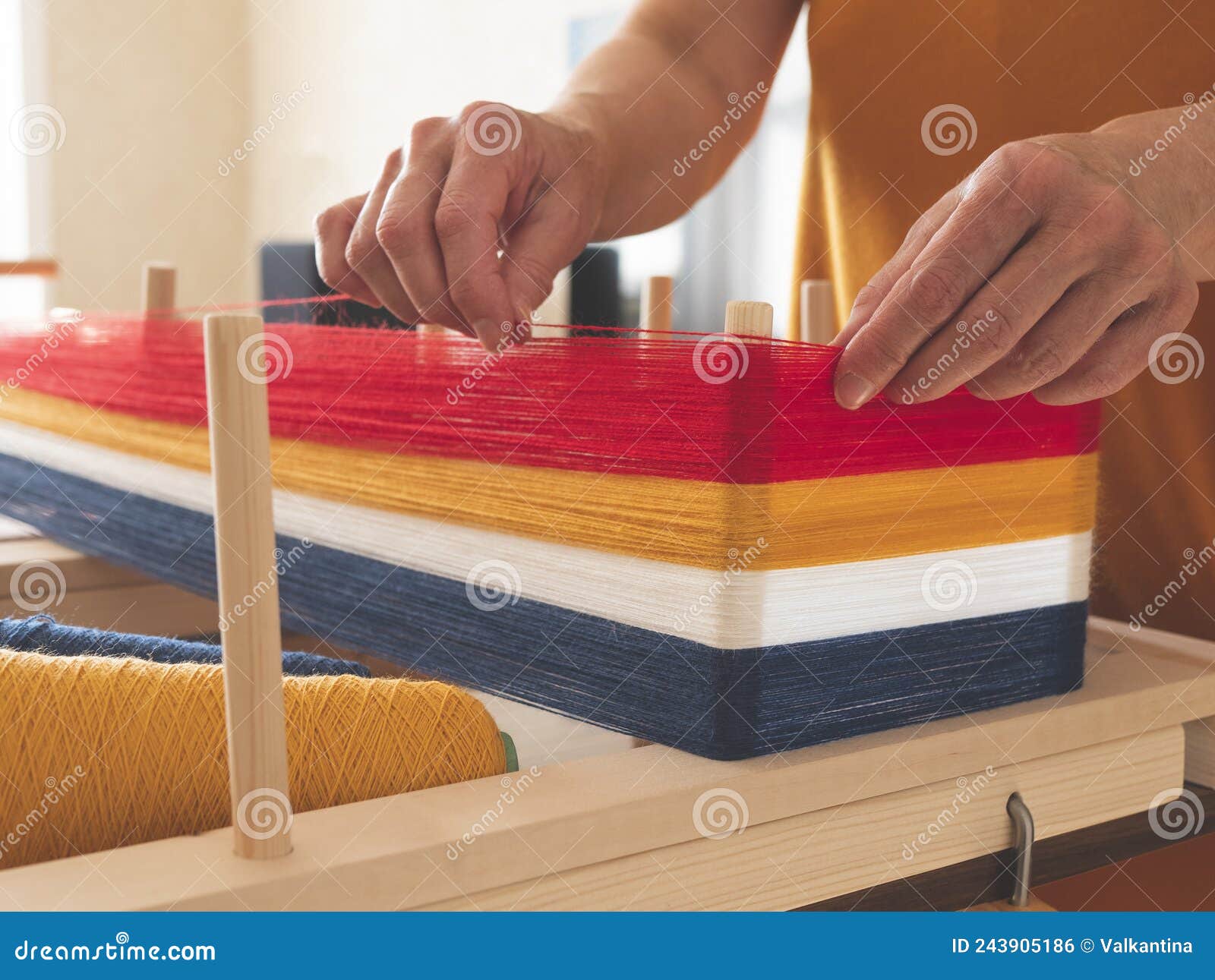 Weaver is Winding a Warp for Weaving Using the Warping Frame Stock ...